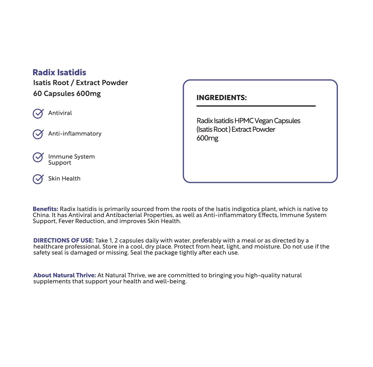 Radix Isatidis Extract Powder Capsules 600mg – Immune & Respiratory Support