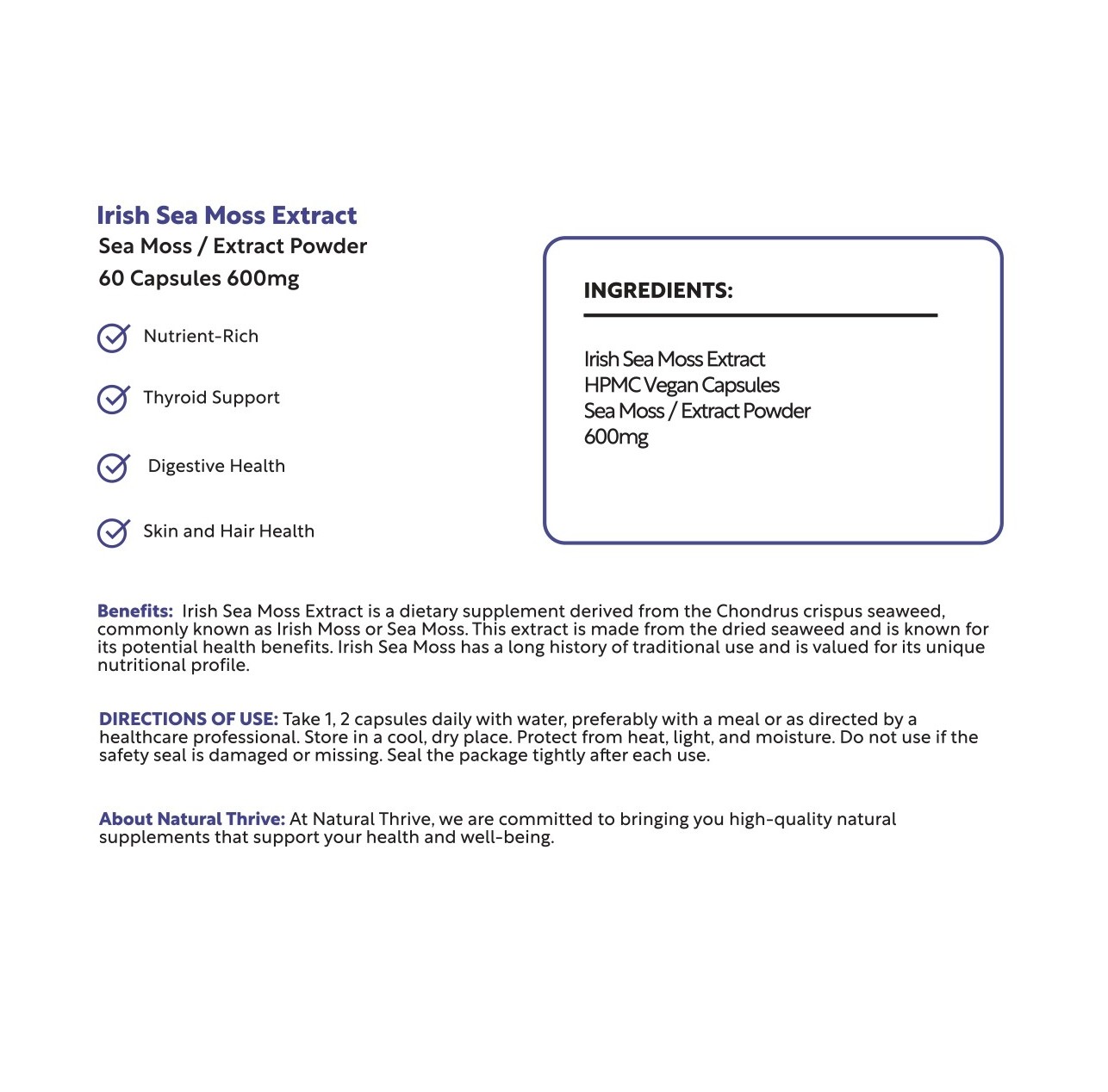 Irish Sea Moss Extract Capsules 600mg – Thyroid, Immune & Digestive Support