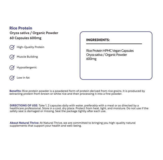 Rice Protein Powder Capsules 600mg | Natural Supplements