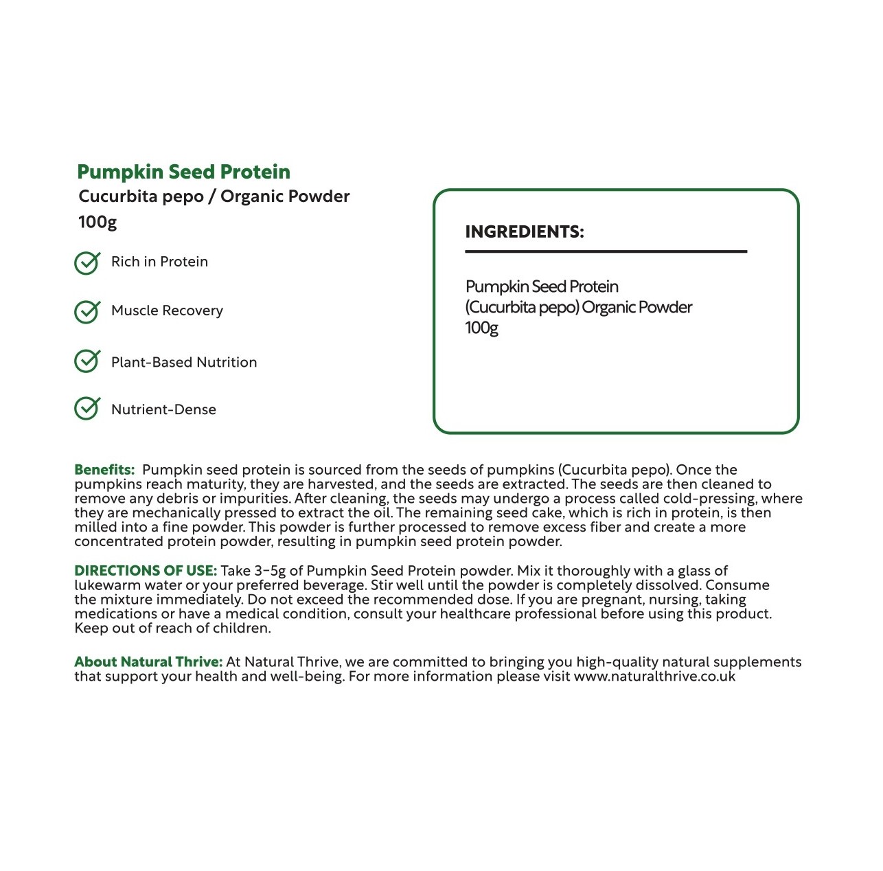 Pumpkin Seed Protein Powder 100g | Natural Thrive