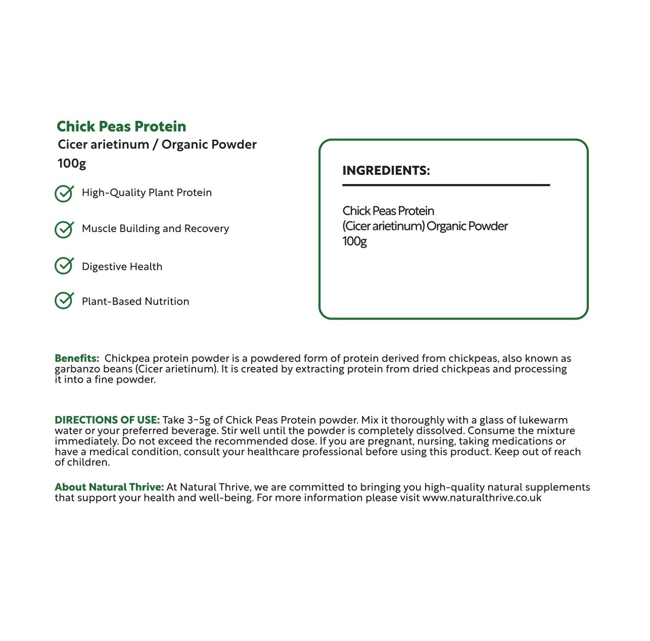 Natural pure & Premium Chickpeas Protein Powder 100g