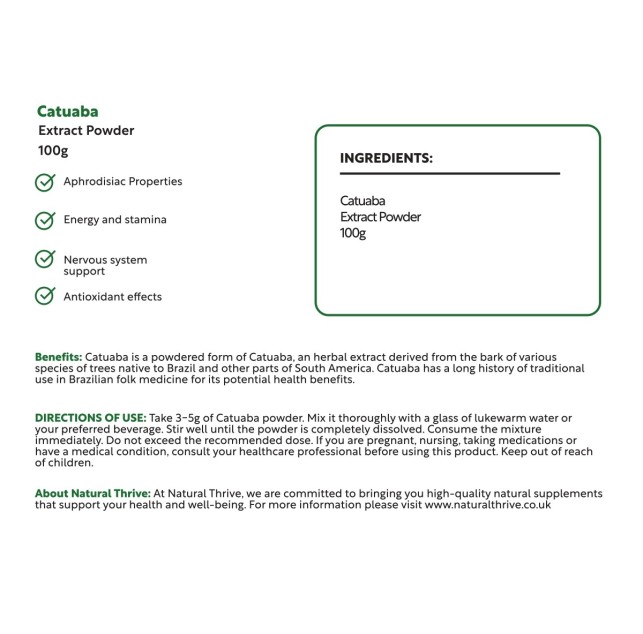 Catuaba Extract Powder 100g | Sexual Health | Natural Thrive