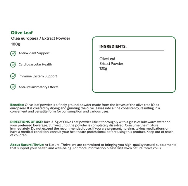 Organic Olive Leaf (Olea Europaea) Extract Powder 100g