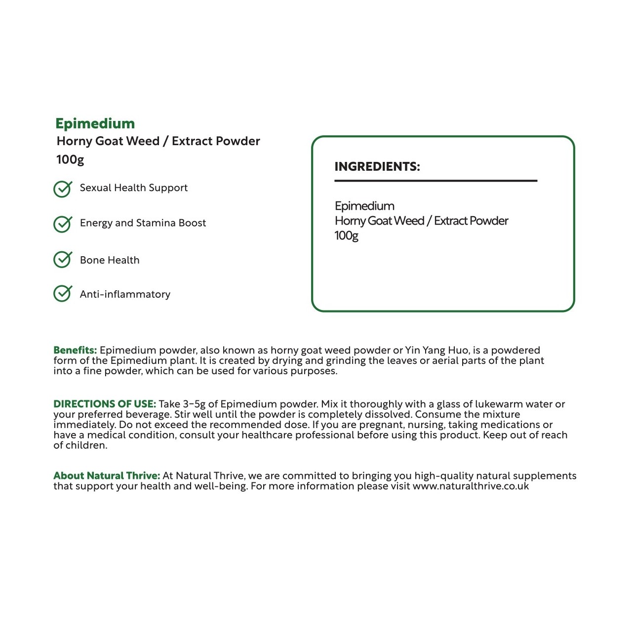 Epimedium Extract Powder 100g | Supplements | Natural Thrive