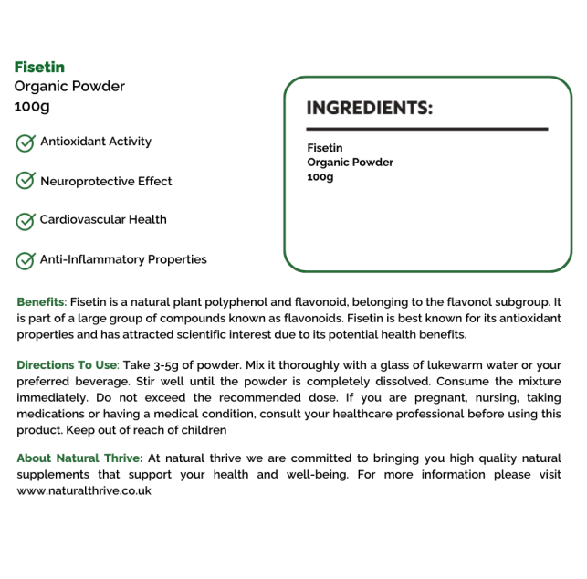 Organic Fisetin Powder 100g