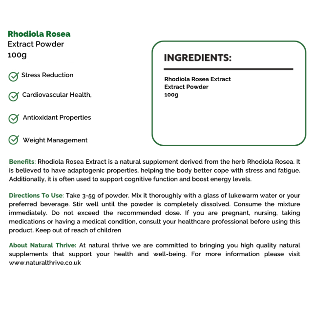 Organic Rhodiola Rosea Extract Powder 100g